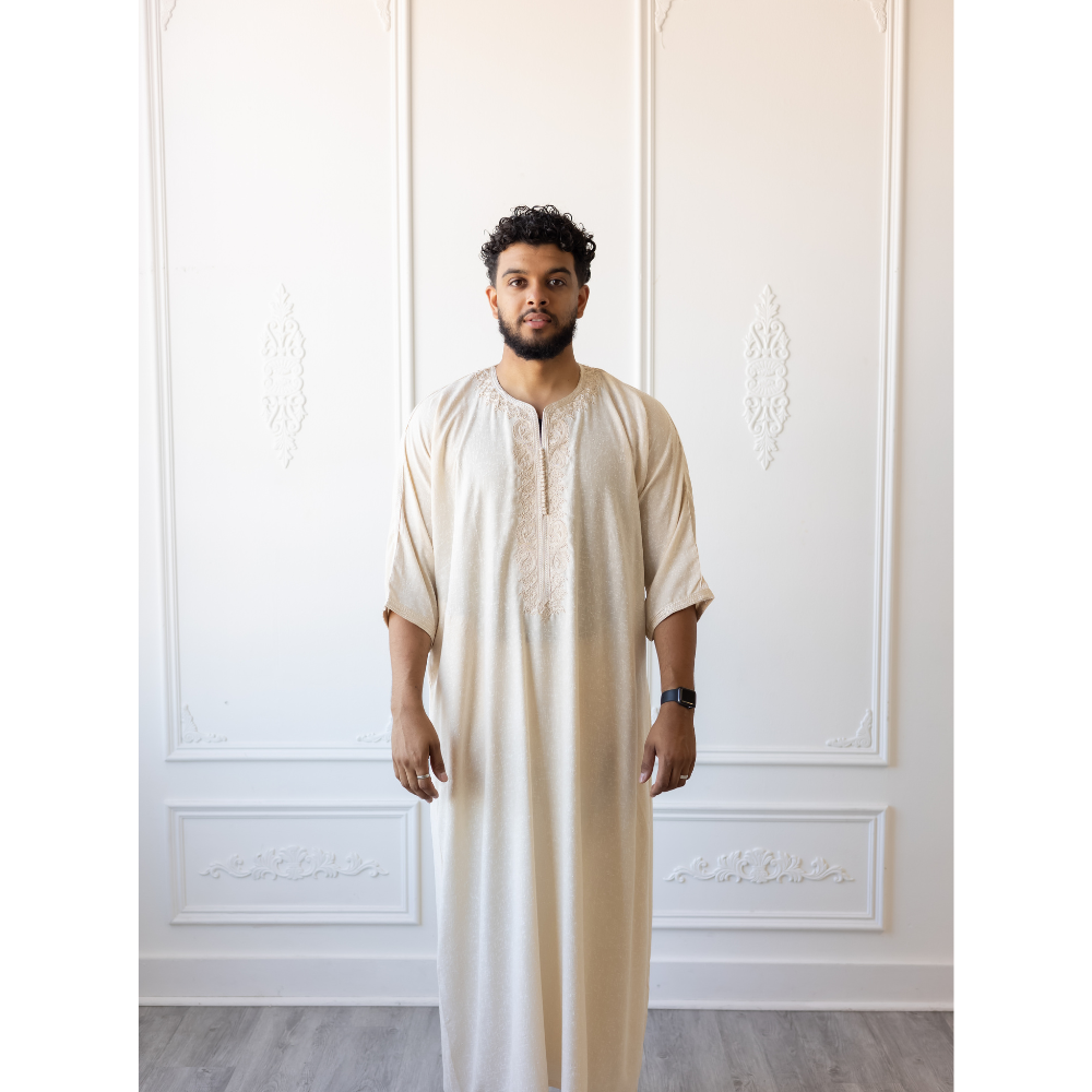 Moroccan 3/4 Sleeve Thobe (Cosmic Latte)