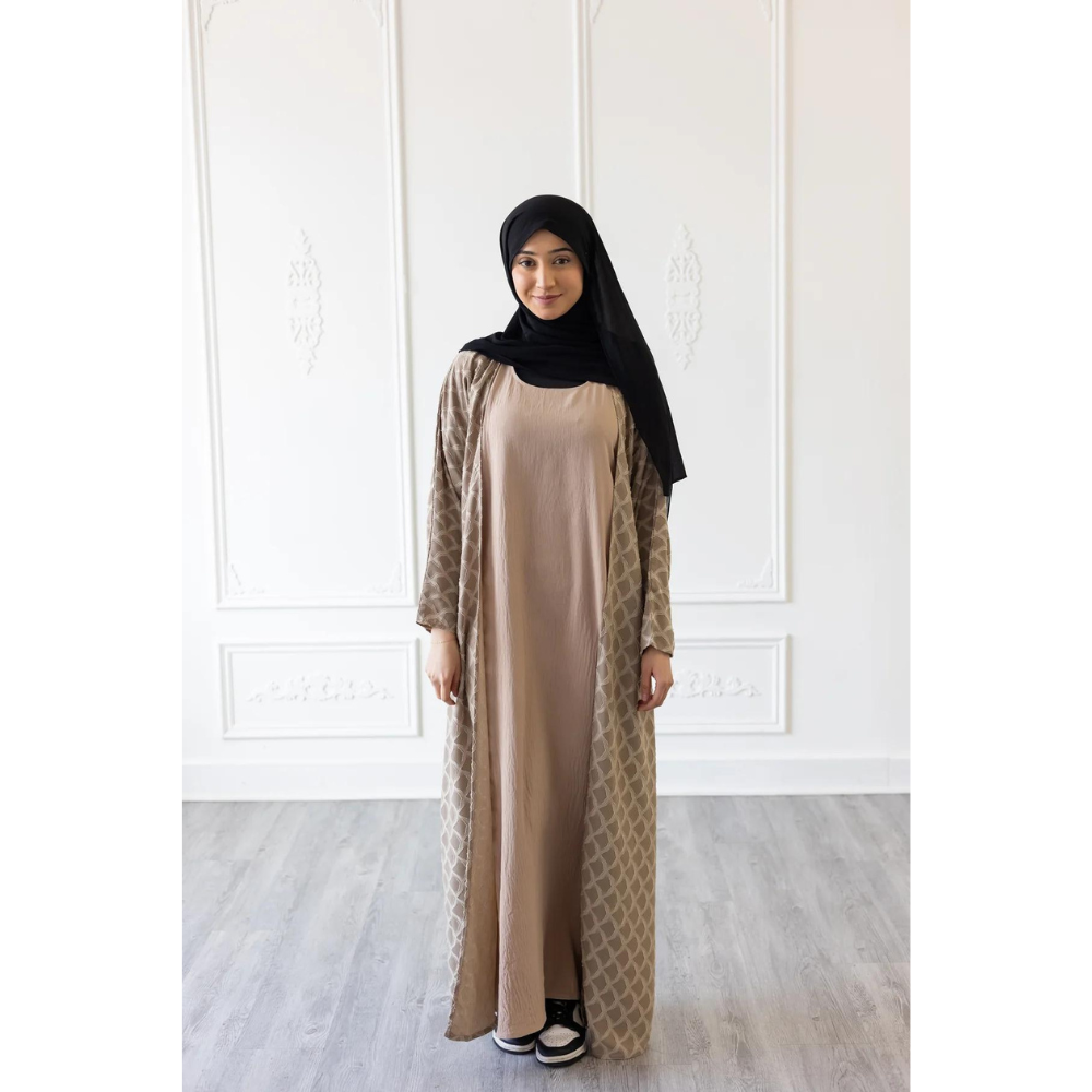 CLEARANCE Sale Mermaid Tail Print Abaya - Sandstone (C41)