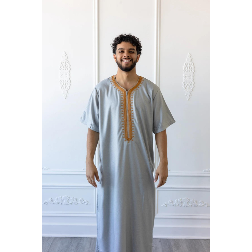 Moroccan Short Sleeve Thobe (Wolf Grey)